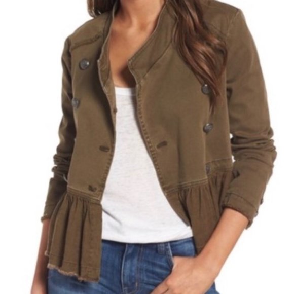Free People | Jackets & Coats | Free People Ruffle Hem Military Jacket ...